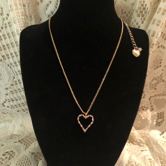 Betsey Johnson | Jewelry | Betsey Johnson Pink Crystal Heart Necklace ...